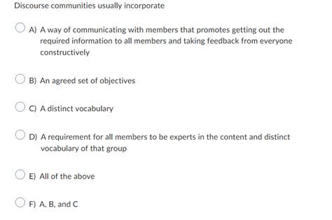Solved Discourse Communities Usually Incorporate A A Way Of Chegg Com