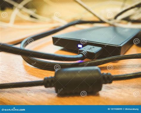 Black External Hard Disk Connecting Into Usb Cable Stock Image Image Of Black Storage