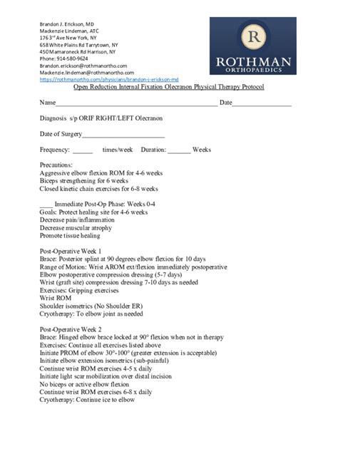 Fillable Online Open Reduction Internal Fixation Olecranon Physical Therapy Fax Email Print