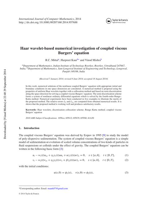 Pdf Haar Wavelet Based Numerical Investigation Of Coupled Viscous