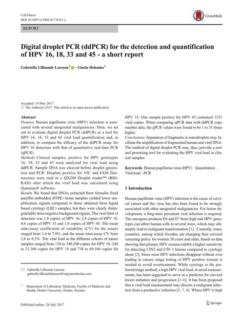 Pdf Digital Droplet Pcr Ddpcr For The Detection And Quantification