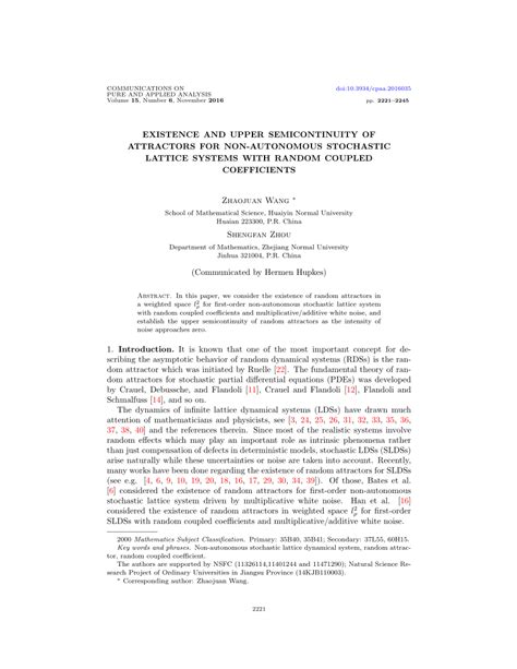 Pdf Existence And Upper Semicontinuity Of Attractors For Non Autonomous Stochastic Lattice