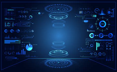 하이테크 미래 디자인 배경에 디지털 데이터 차트의 추상 기술 Ui 미래 개념 Hud 인터페이스 홀로그램 요소 0명에 대한 스톡