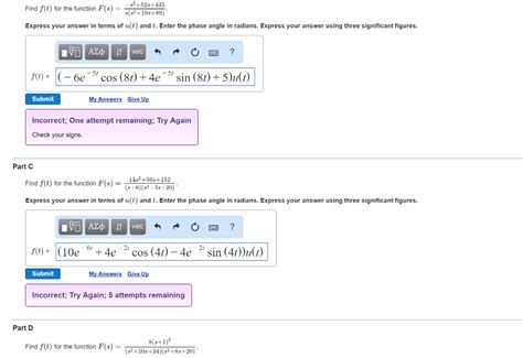 Solved Find F T For The Function F S S 2 52s