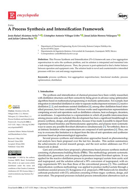 Pdf A Process Synthesis And Intensification Framework