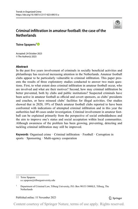 Pdf Criminal Infiltration In Amateur Football The Case Of The