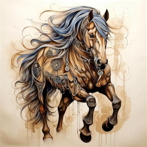 Premium Ai Image A Drawing Of A Horse With A Blue Mane And A Blue Mane