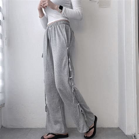 힙무드 옆라인 리본 트레이닝 팬츠 통팬츠 와이드팬츠 2color 에이블리