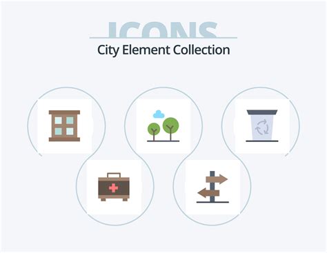 City Element Collection Flat Icon Pack 5 Icon Design Window Case Journey Recycle Been