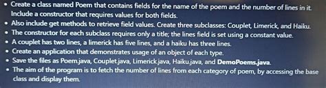 Solved • Create A Class Named Poem That Contains Fields For