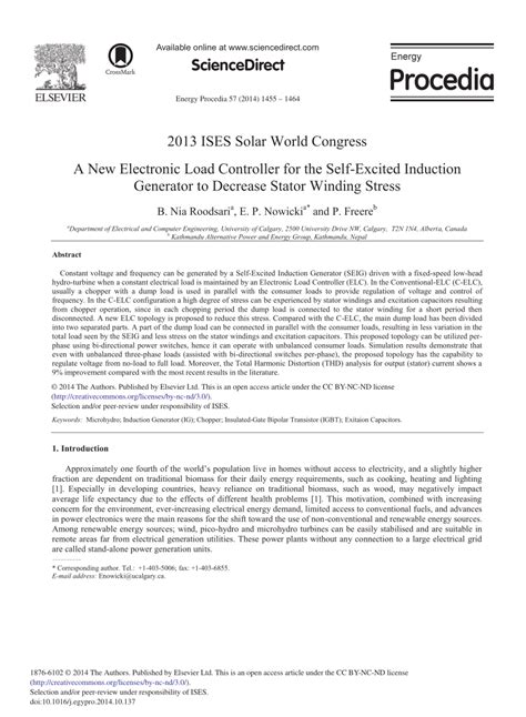 Pdf A New Electronic Load Controller For The Self Excited Induction Generator To Decrease