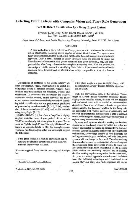 Pdf Detecting Fabric Defects With Computer Vision And Fuzzy Rule Generation Part Ii Defect
