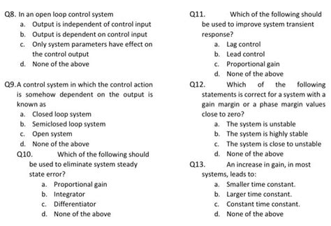Solved Q8 In An Open Loop Control System Q11 Which Of The