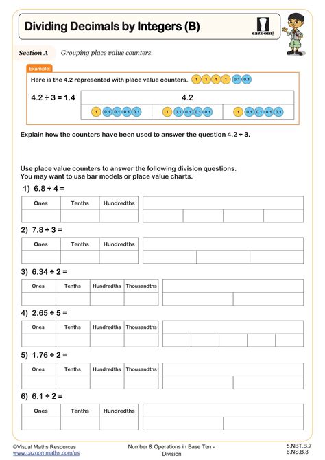 Divide Decimals By Integers B Worksheet Fun And Engaging 5th Grade And 6th Grade Number