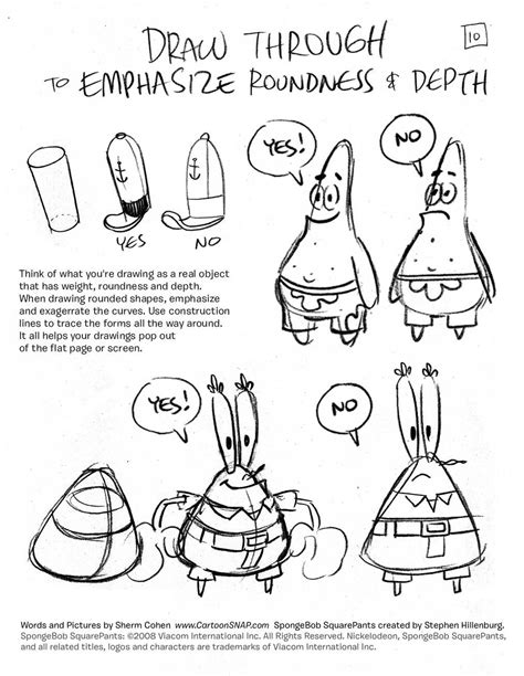 SpongeBob Drawing Tips By Sherm Cohen Draw Through The Form To Emphasize Roundness And Depth