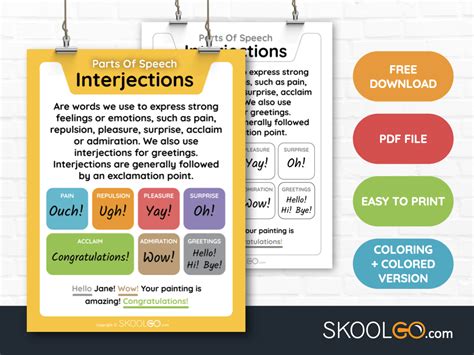 Interjections Parts Of Speech Classroom Poster Skoolgo