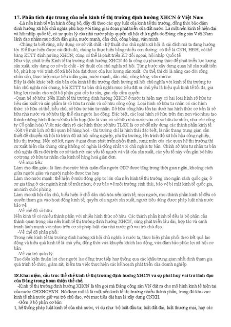 đề Cương Ktct đề Cương Ktct 17 Phân Tích đặc Trưng Của Nền Kinh Tế Thị Trường định Hướng