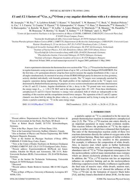 Pdf E1 And E2 S Of 12 Alphagamma 0 16 O From Gamma Ray Angular