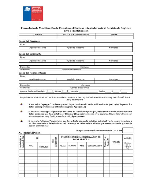 Formulario Modificacion Pe Intestadas Pdf