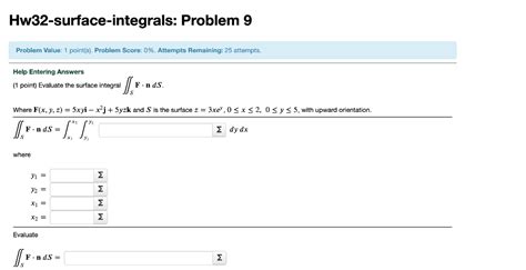 Solved Hw32 Surface Integrals Problem 9 Problem Value 1