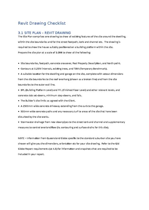 Revit Drawing Checklist Within The Site Boundaries And For The Street Footpath Kerb And