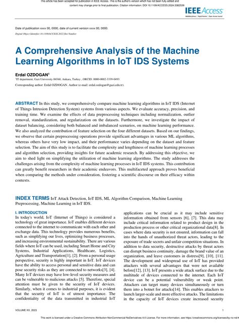 Pdf A Comprehensive Analysis Of The Machine Learning Algorithms In Iot Ids Systems