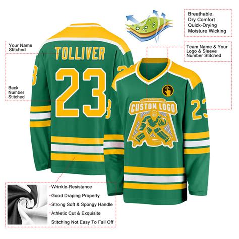 Custom Kelly Green Hockey Jersey Gold White Fansidea