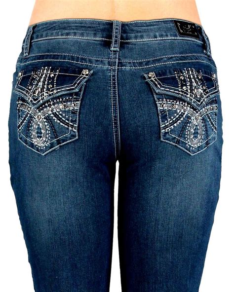 Womans Earl Jeans Size 16 Bling Rhinestones Pockets Slim Bootcut Super