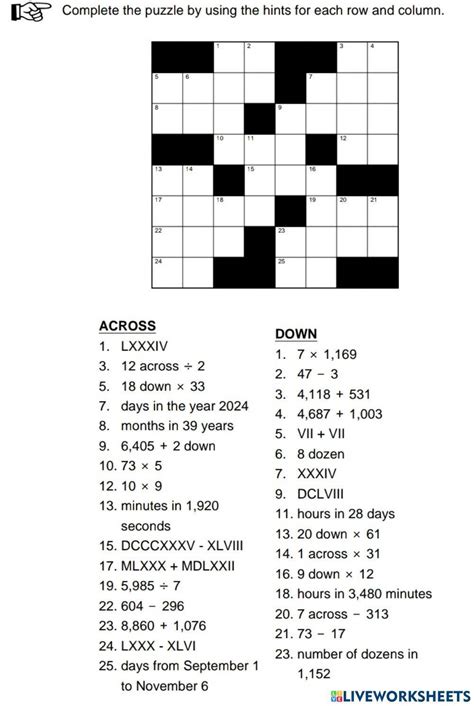 Math Crossword Worksheet Live Worksheets Worksheets Library