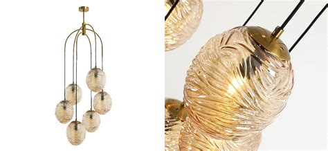 Люстра с плафонами янтарного цвета Perforated Glass 6 Ламп по цене 13 300 руб купить в Москве с