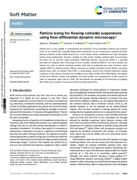 Pdf Particle Sizing For Flowing Colloidal Suspensions Using Flow Differential Dynamic Microscopy