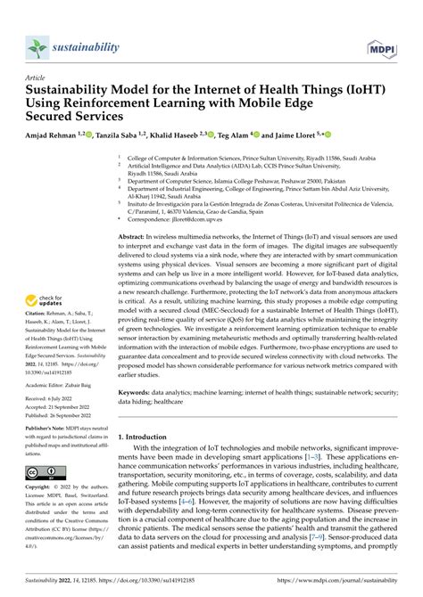 pdf sustainability model for the internet of health things ioht using reinforcement learning