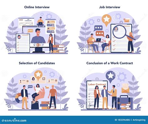 Job Interview Concept Set Idea Of Employment And Hiring Stock Vector Illustration Of Hiring