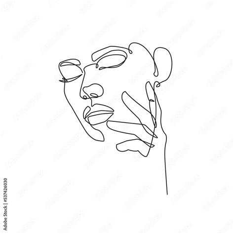 Woman Abstract Face One Line Drawing Female Portrait Minimalist Style