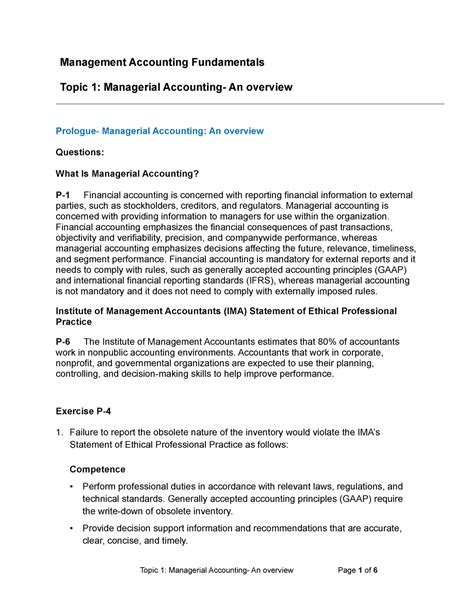 Topic 1 Managerial Accounting An Overview Tutorial Solutions Management Accounting