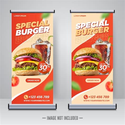 음식과 레스토랑 배너 디자인 서식 파일을 롤업 프리미엄 벡터