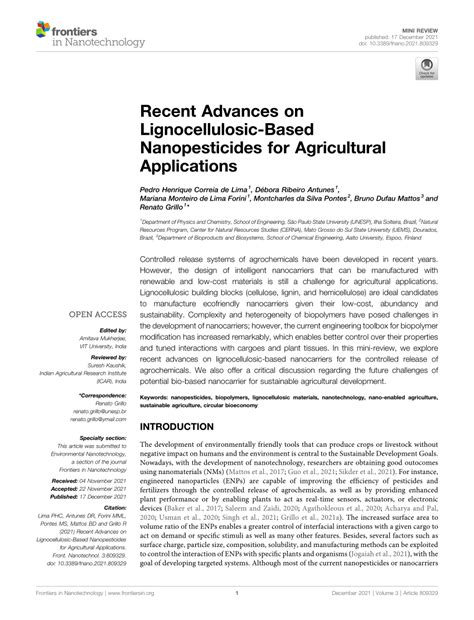 PDF Recent Advances On Lignocellulosic Based Nanopesticides For Agricultural Applications