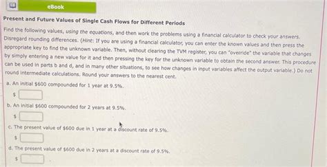 Solved Present And Future Values Of Single Cash Flows Fo
