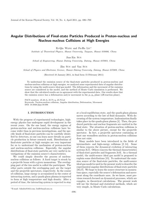 Pdf Angular Distributions Of Final State Particles Produced In Proton Nucleus And Nucleus