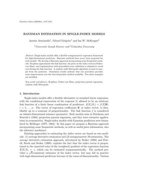 Pdf Bayesian Estimation In Single Index Models