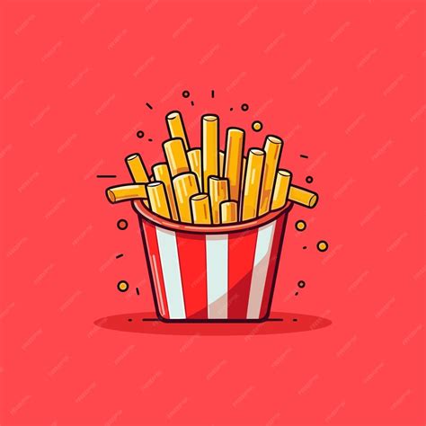 감자 튀김 벡터 일러스트 레이 션 메뉴 포스터 웹에 대 한 깨끗 한 라인과 멋진 컬러 클립 아트 프리미엄 벡터