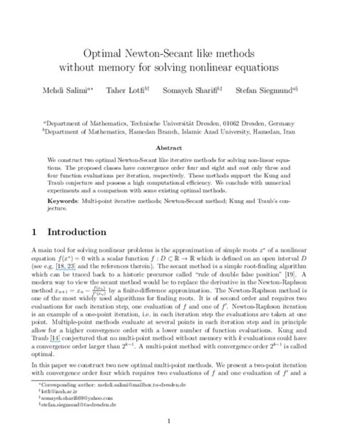 Pdf Optimal Newton Secant Like Methods Without Memory For Solving