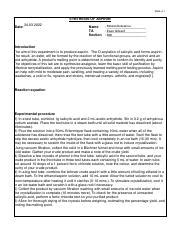 Expt Report Aspirin Pdf ANAL A SYNTHESIS OF ASPIRIN Date Abubakirov Name