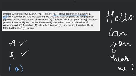 9 Quad Assertion HCF 234 47 1 Reason HCF Of Two Co Primes Is Always