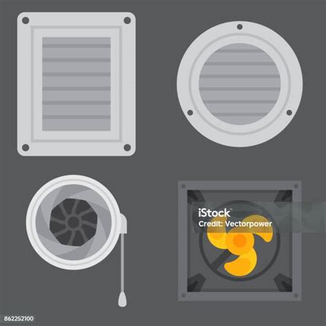 에 어 컨디셔너 출입구 시스템 장비 호흡 조절 기후 팬 기술 온도 멋진 벡터 일러스트 레이 션 급기관에 대한 스톡 벡터 아트 및 기타 이미지 Istock
