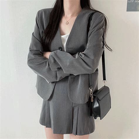 에이에이엠 [코디세트 단품가능] 활용도최고 노카라 자켓 스커트 코디세트 투피스