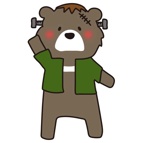 ハロウィンでフランケンシュタインの仮装をするクマの無料フリーイラスト かわいい手描きの無料素材「てがきっず」保育園・小学校・介護施設に