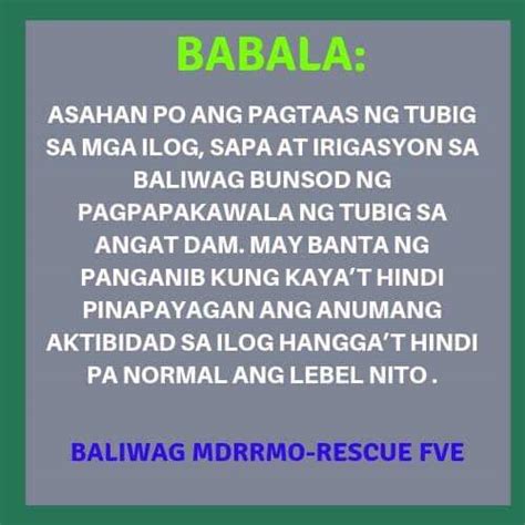 Paalala Sa Lahat Ng Baliwagenyo Lalong Higit Sa Mga Naninirahan Sa Tabing Ilog Sapa At