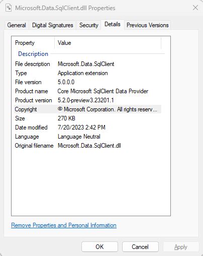 File Version For Package Microsoftdatasqlclient 51 Lists As 50