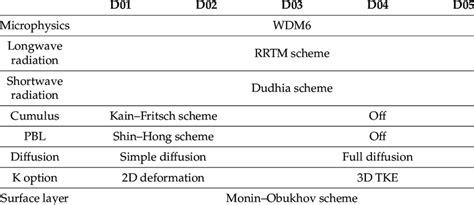 Model Physical Parameterization Settings For Nested Domain Download Scientific Diagram
